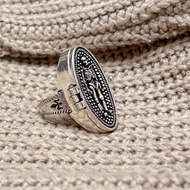 Oxidized Sterling Silver Coffin Locket Ring • Gothic Skeleton Jewelry ...