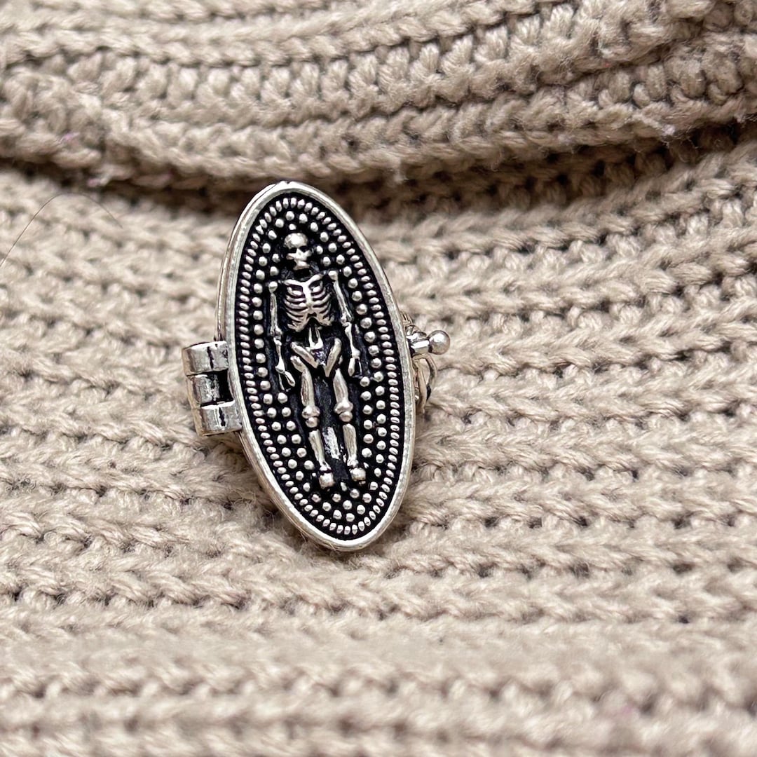 Oxidized Sterling Silver Coffin Locket Ring • Gothic Skeleton Jewelry ...