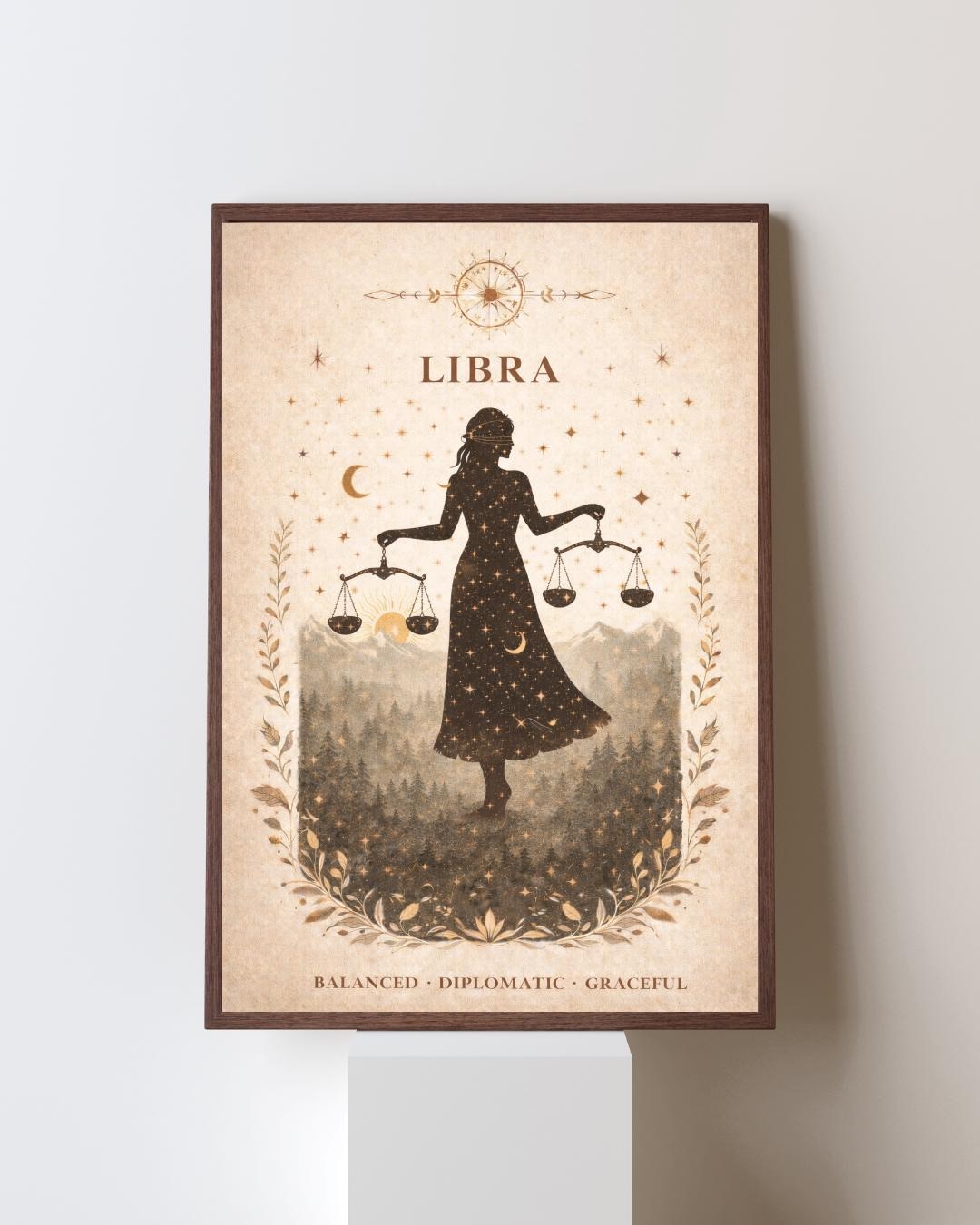 Libra Zodiac Wall Art Printable Astrology Poster Boho Horoscope Art ...