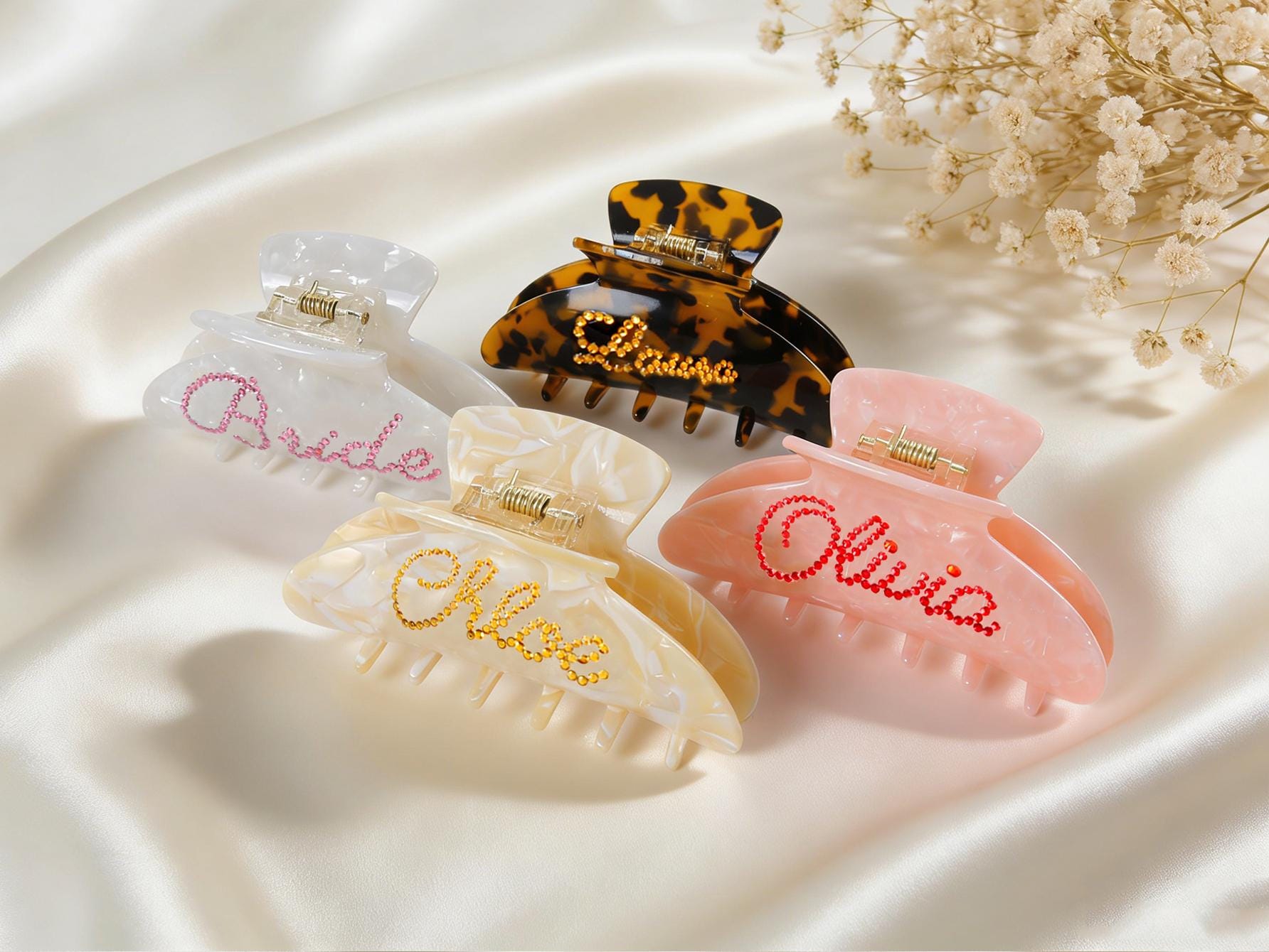 Personalized Bridesmaid Hair Claw Clip, Custom Name Rhinestone Hair ...
