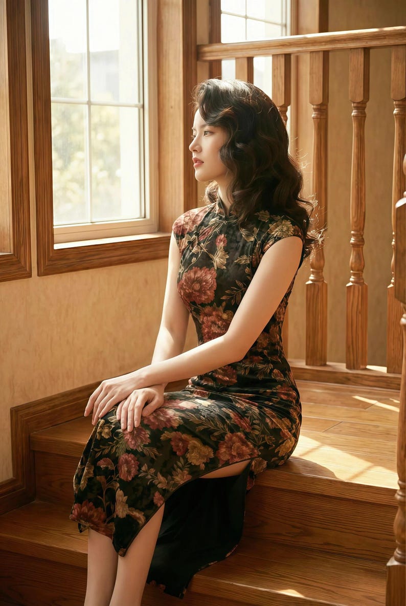 Custom Sizing Qi Pao (cheong Sam) - Velvet Floral Chinese Dress for ...