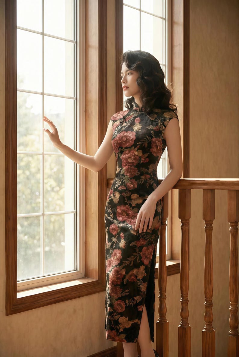 Custom Sizing Qi Pao (cheong Sam) - Velvet Floral Chinese Dress for ...