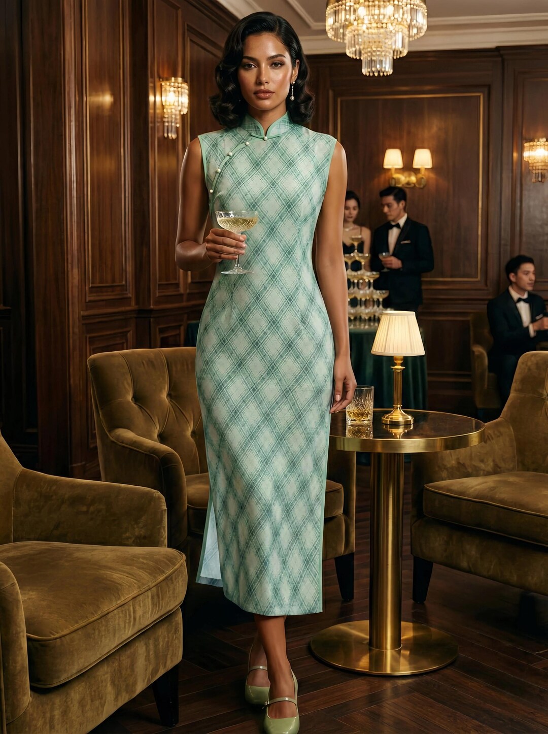 Custom Sizing Cheong Sam (qi Pao)- Mint Plaid Qipao for Champagne Party ...
