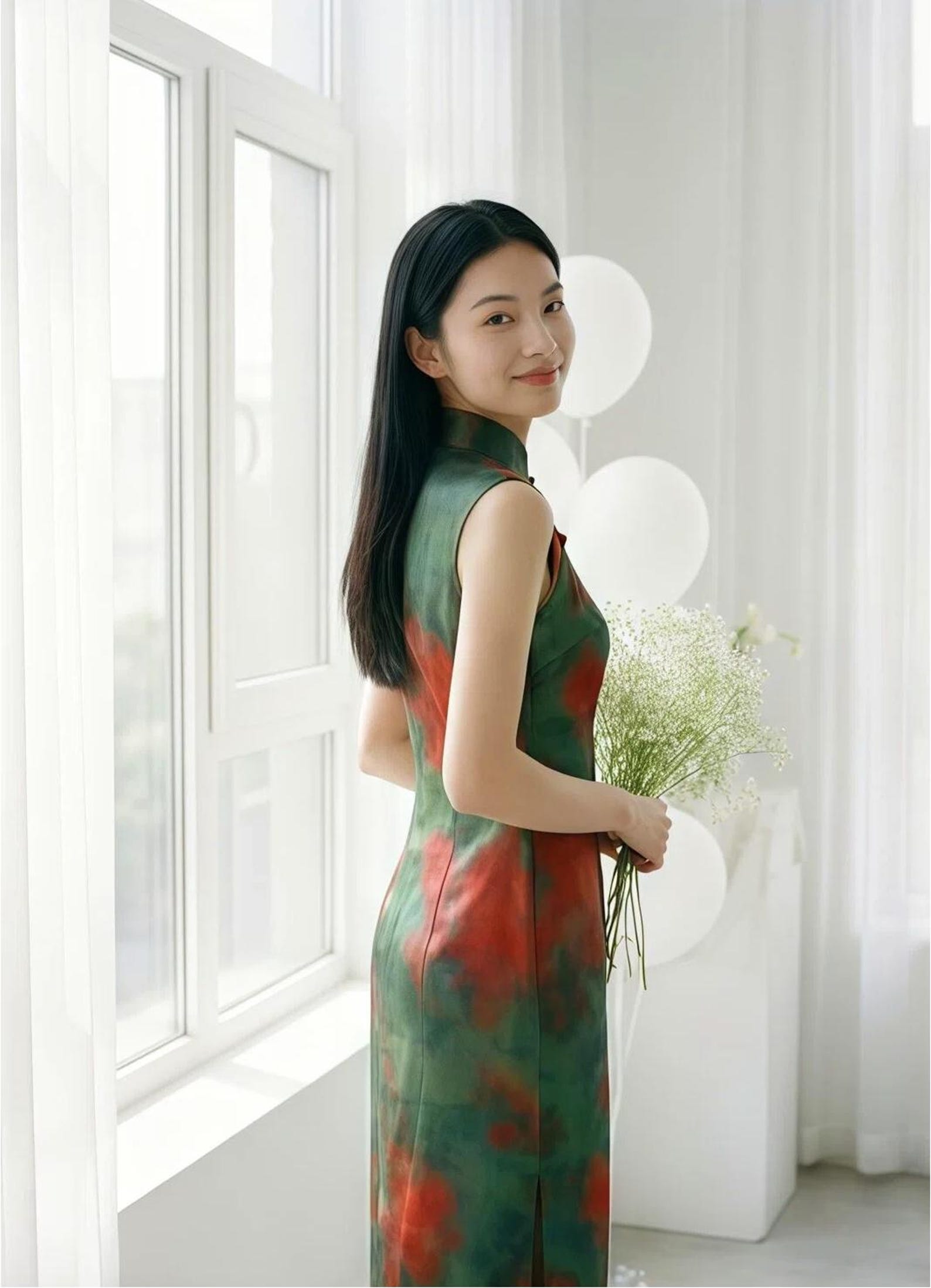 Custom Sizing Qi Pao (cheong Sam) - Green and Red Floral Cheongsam for ...