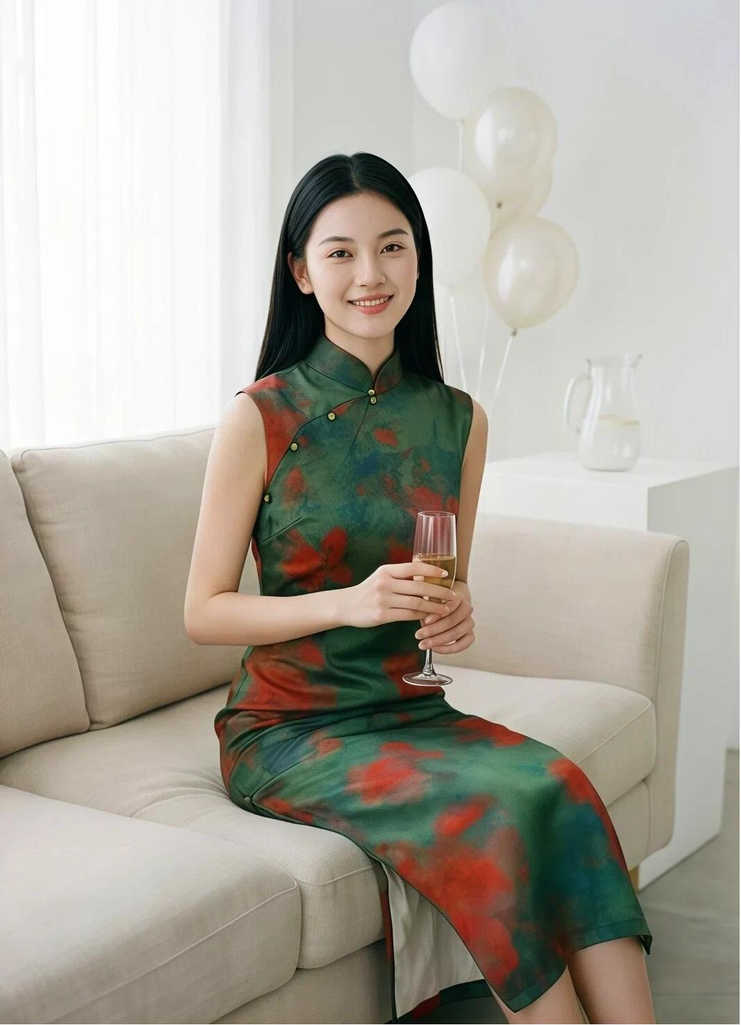 Custom Sizing Qi Pao (cheong Sam) - Green and Red Floral Cheongsam for ...