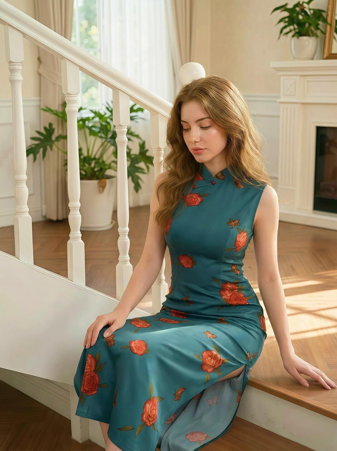 Custom Sizing Cheong Sam (qi Pao) - Vintage Blue Red Floral Qipao for ...