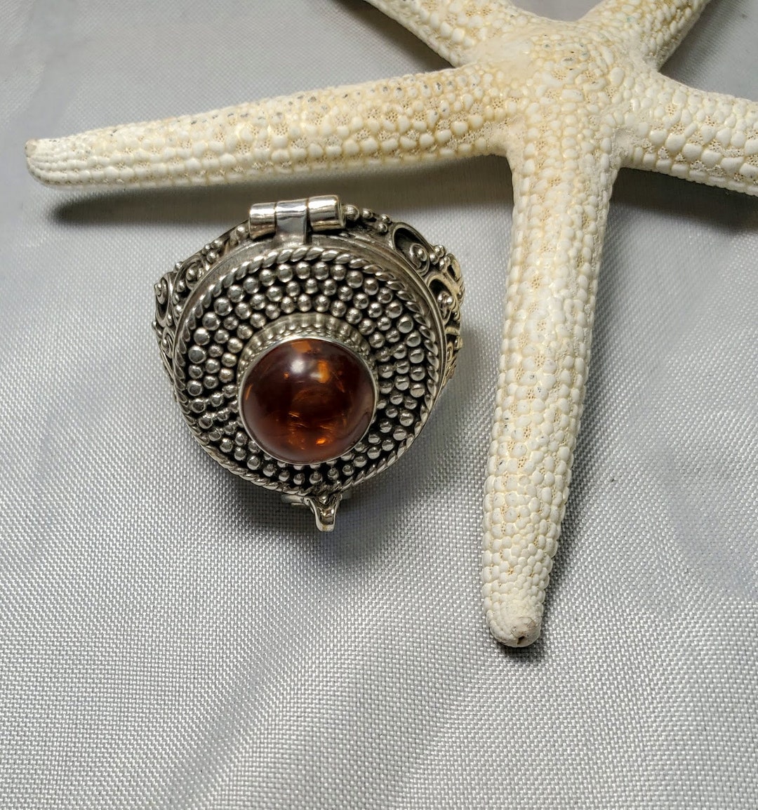 Bold, Large Style, Ornate Medieval Poison Ring W/amber Stone Accent ...