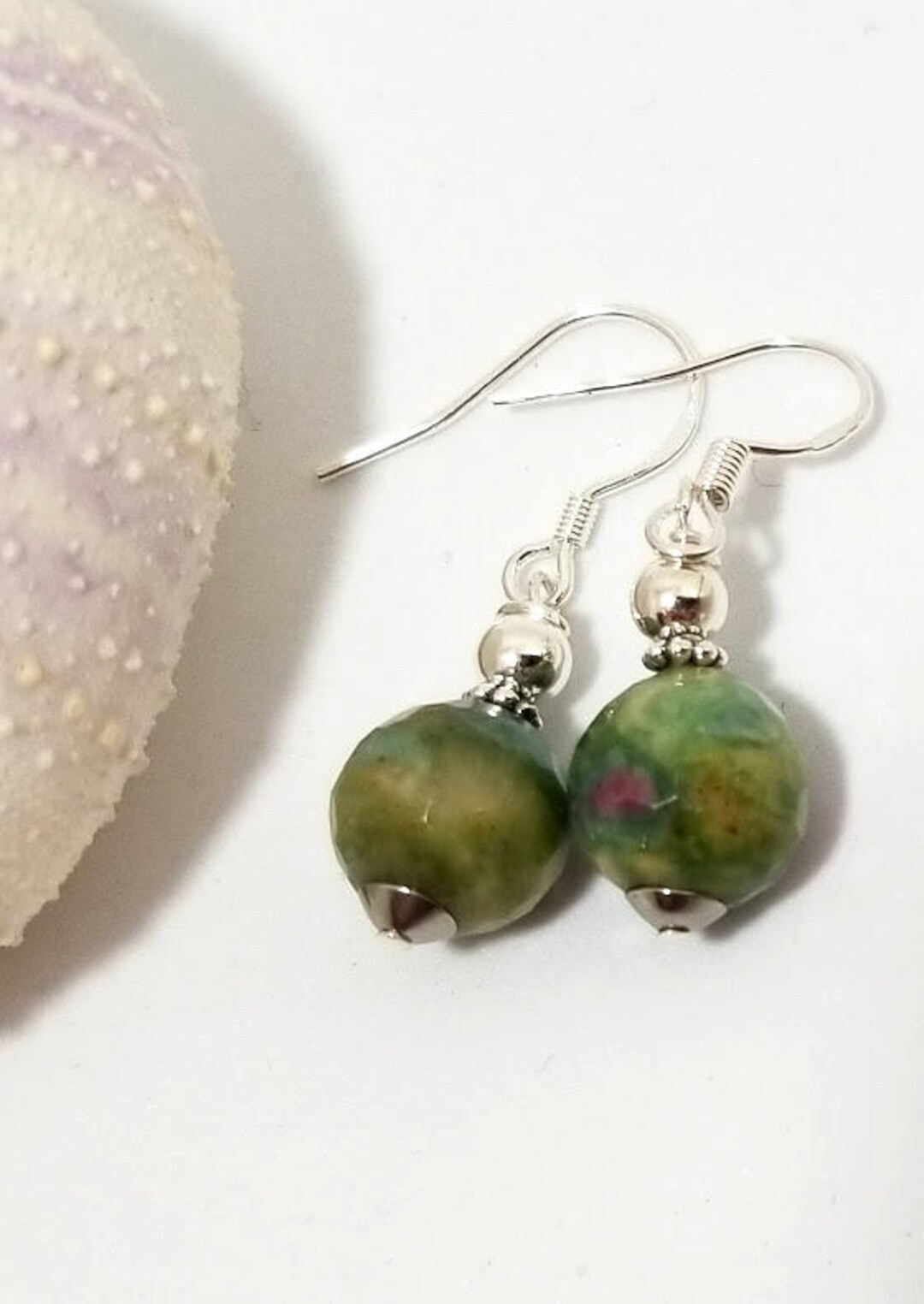 Natural Ruby in Fuchsite, Dangle Drop Earrings, Adorned With .925 ...