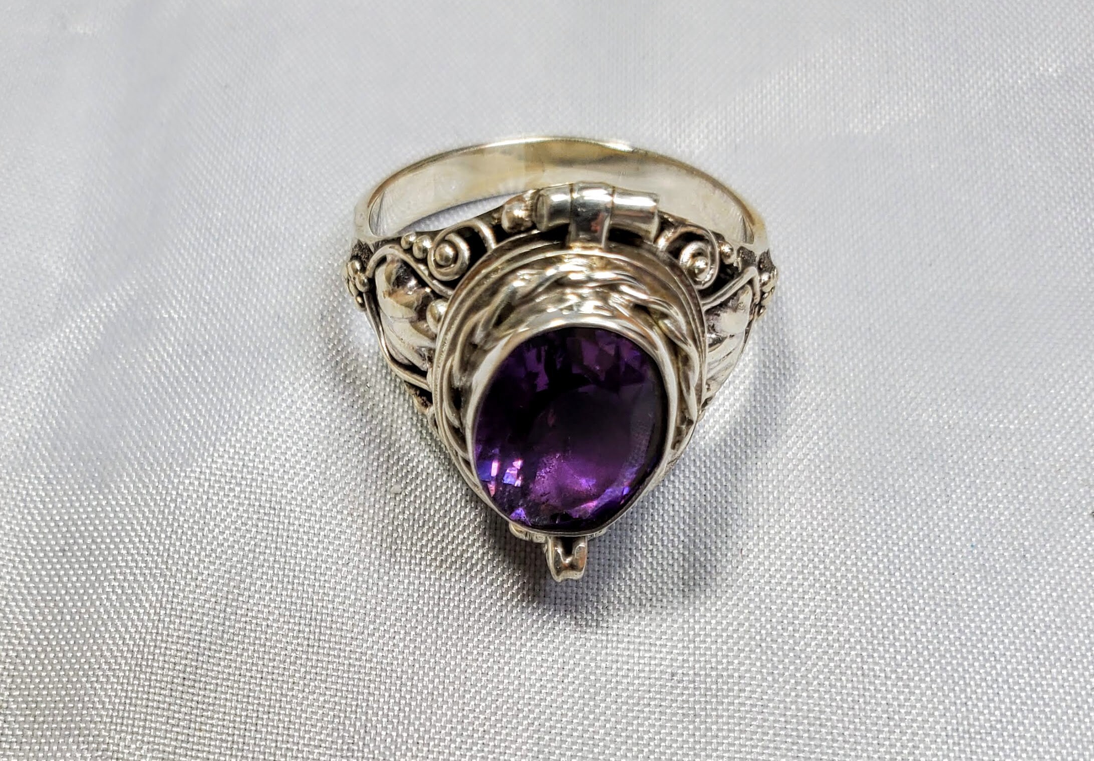 Large, Bold Amethyst Poison Ring, Pill Box Ring, Compartment Ring ...