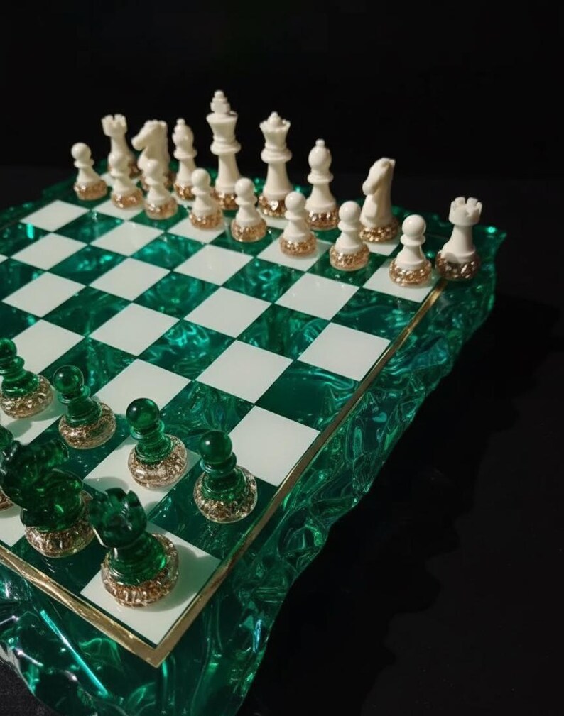 Green Epoxy Resin Chess Set Handmade – Iceberg Chess Board With Pieces ...