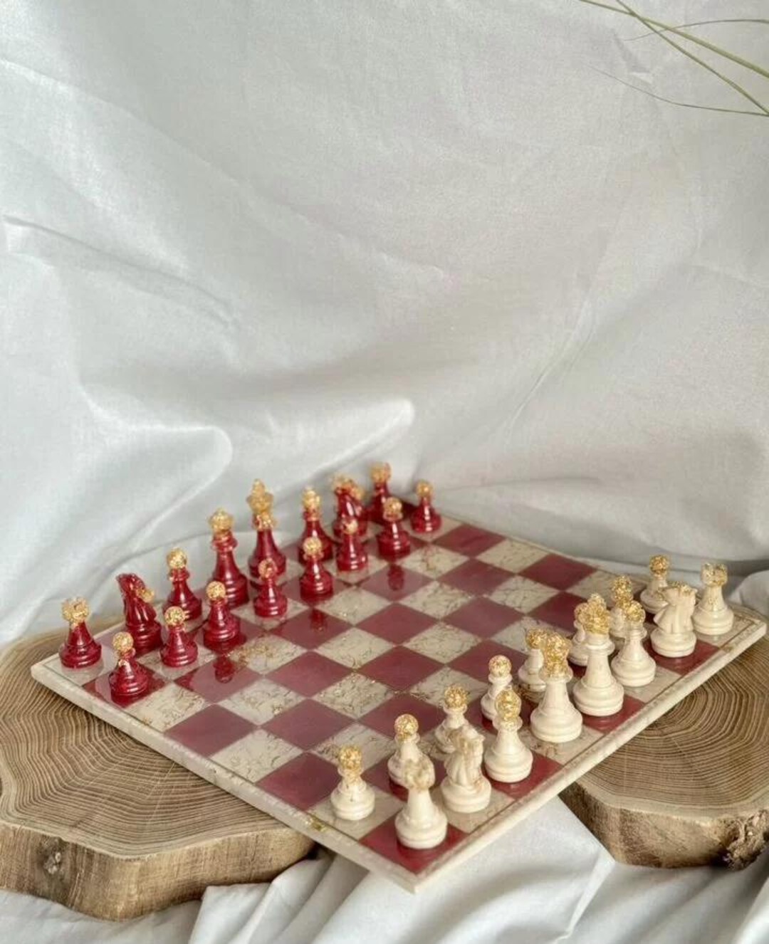 Handcrafted Epoxy Chess Set – Red Ivory Resin With Gold Accents - Etsy