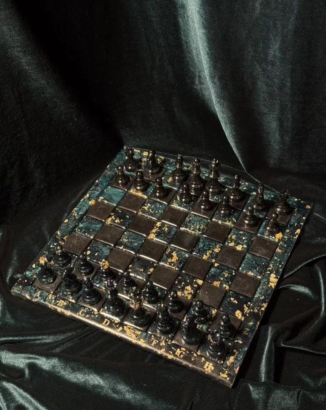 Unique Epoxy Chess Set With Gold Details – Handmade Resin Chess Board ...