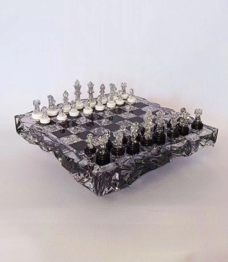 Luxury Epoxy Resin Chess Set – Handmade Modern Chessboard With Crystal ...