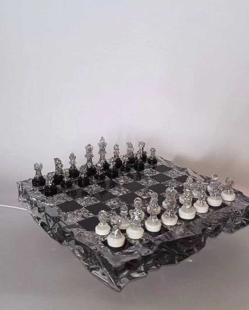 Luxury Epoxy Resin Chess Set – Handmade Modern Chessboard With Crystal ...