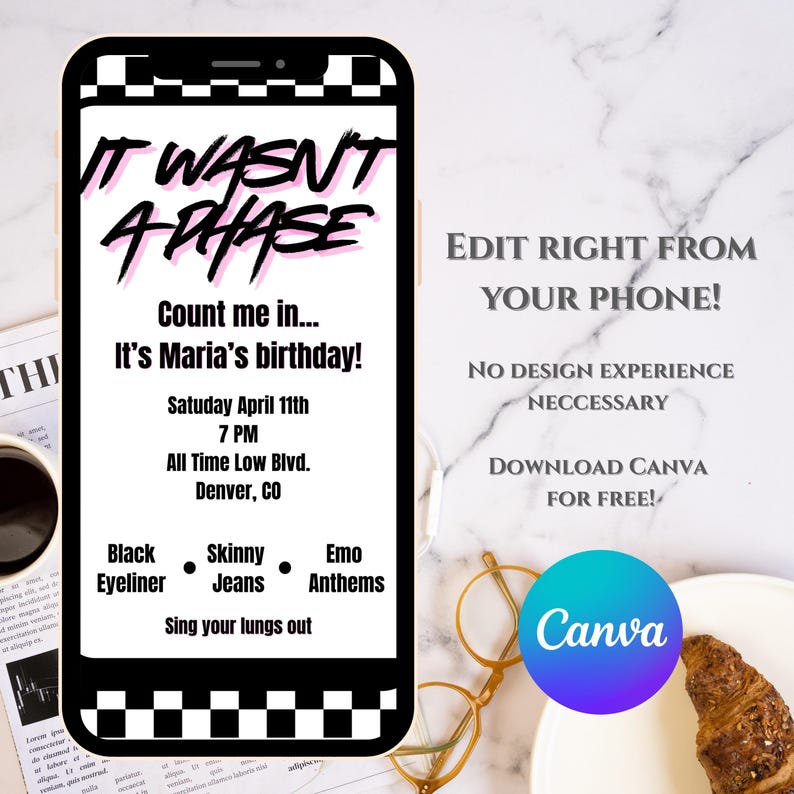Editable Teen Birthday Invitation Canva Template Alt Grunge Party ...