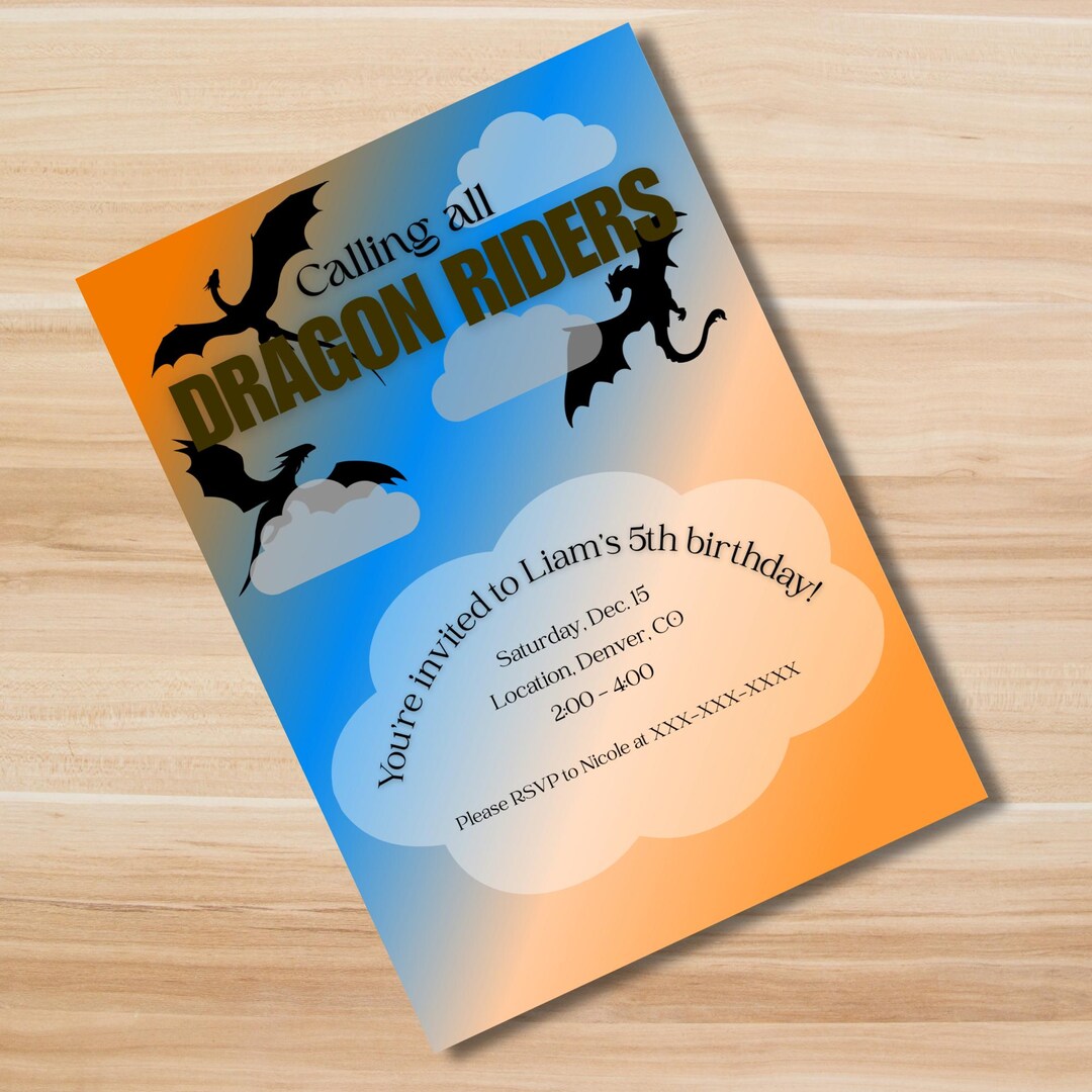 Dragon Birthday | Dragon Riders Party Invite | Fantasy Kids | Editable ...