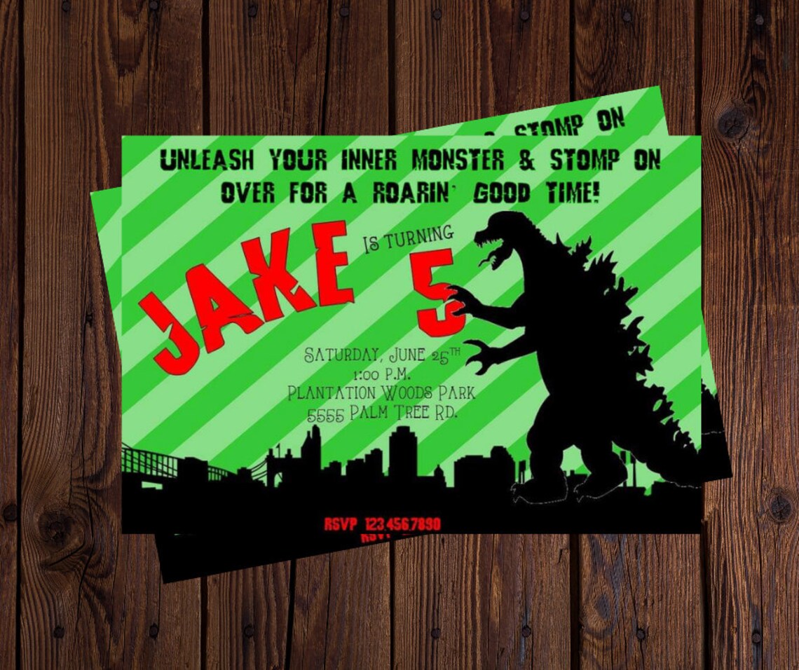 Godzilla Birthday Invite. Godzilla Party. Godzilla Banner. - Etsy