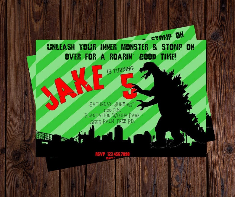 Godzilla Birthday Invite. Godzilla Party. Godzilla Banner. - Etsy