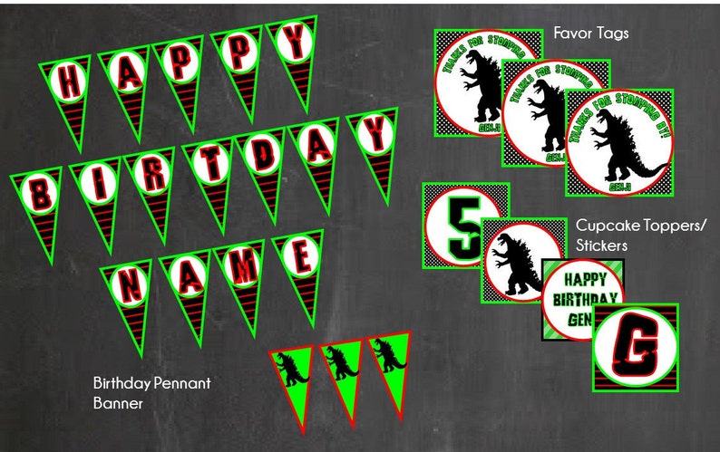 Godzilla Birthday Favor Tags INSTANT DOWNLOAD. Godzilla - Etsy