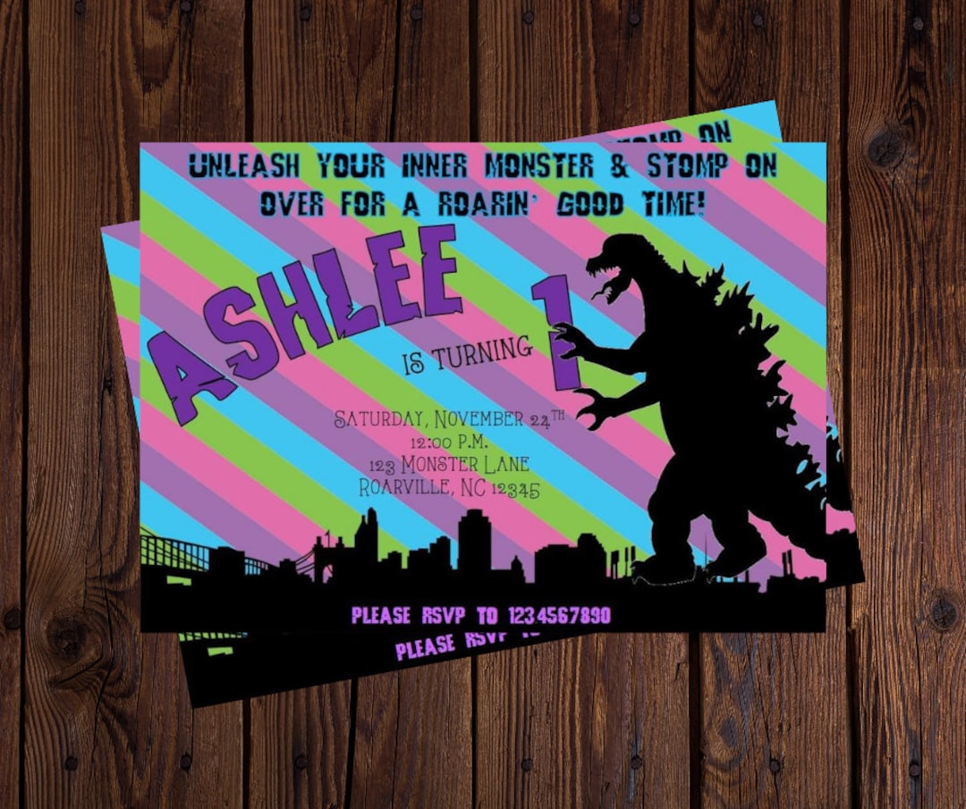 Godzilla Birthday Invite. Godzilla Party. Godzilla Banner. Godzilla ...