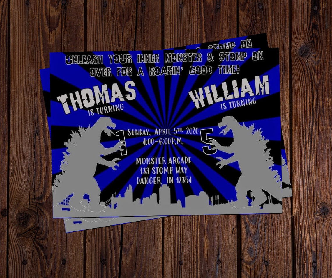 Godzilla Birthday Invite. Godzilla Party. Godzilla Banner. | Etsy