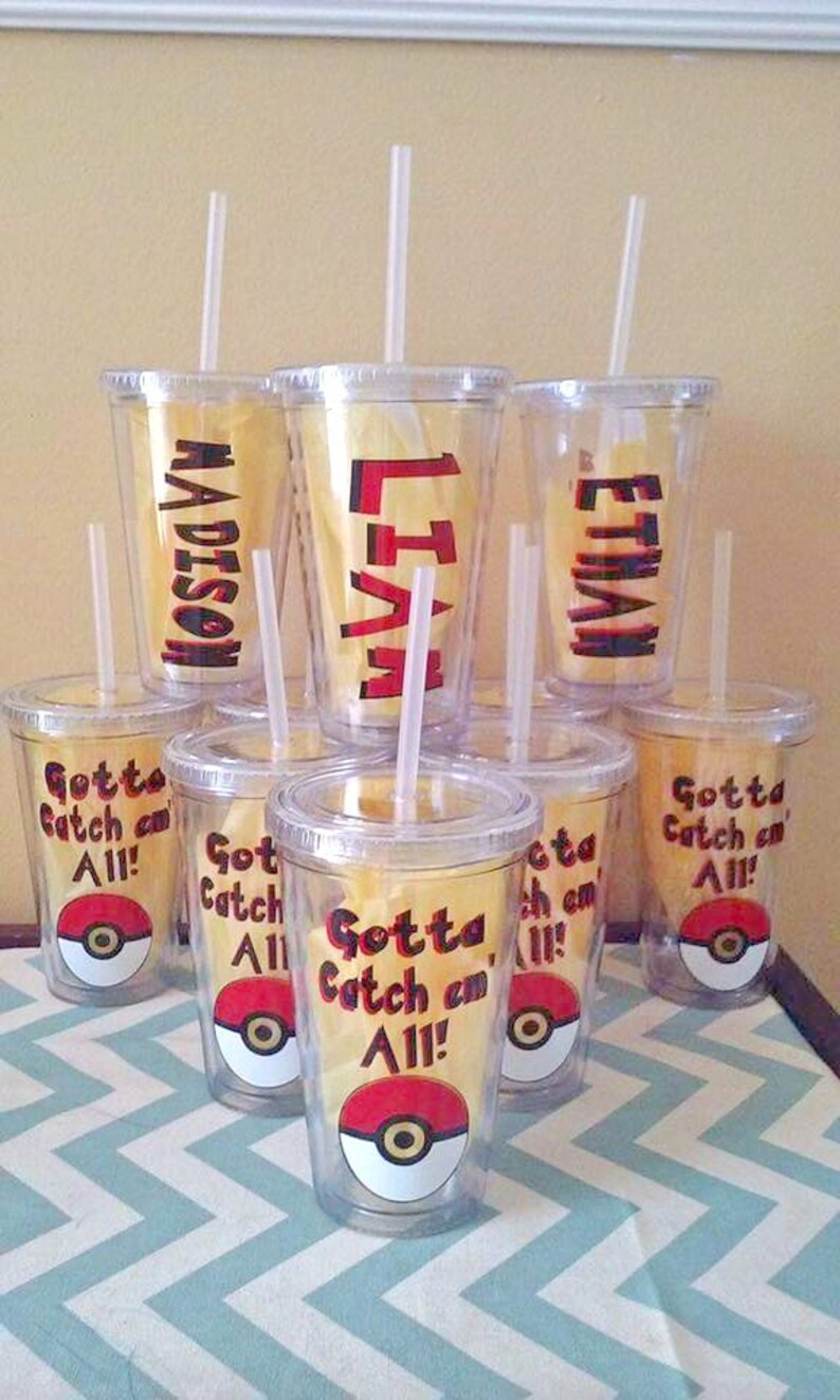 Pokemon Tumbler Party Favors. Pokemom Cups. Pokemon Party. | Etsy