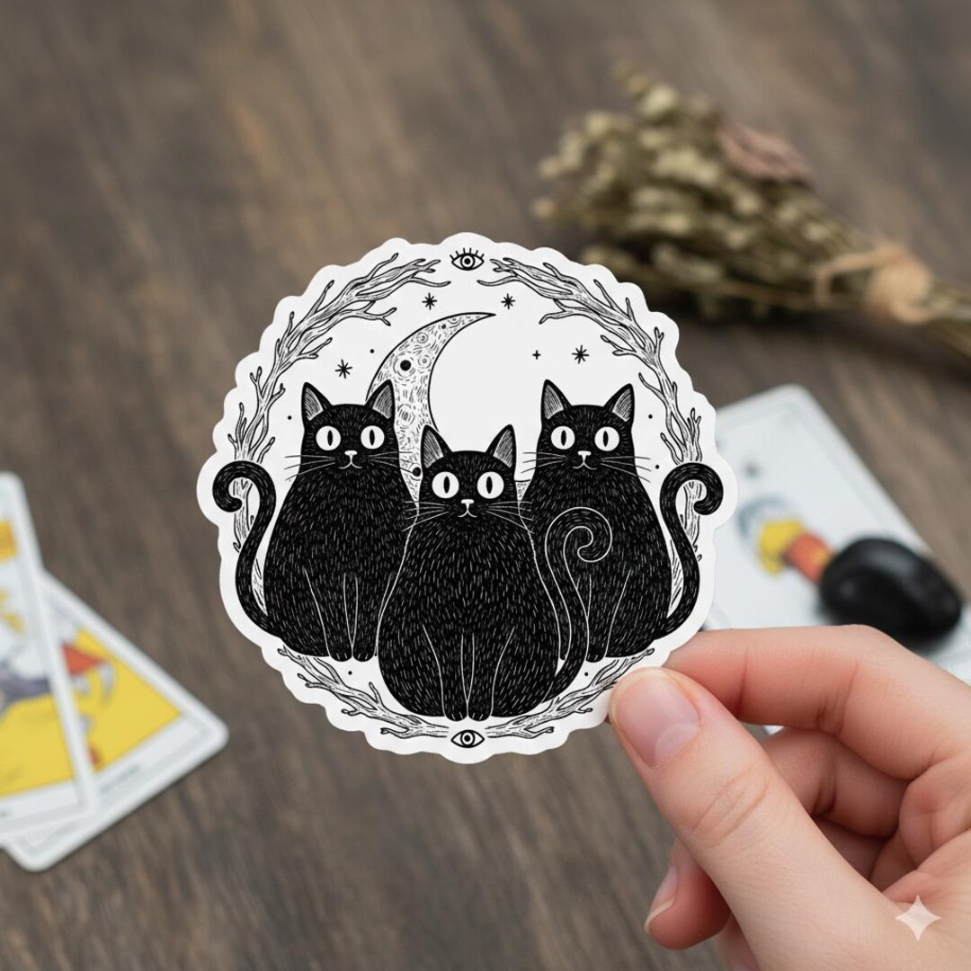 Vintage Black Cat Moon Sticker, Funny Cats Sticker, Vinyl Waterproof ...