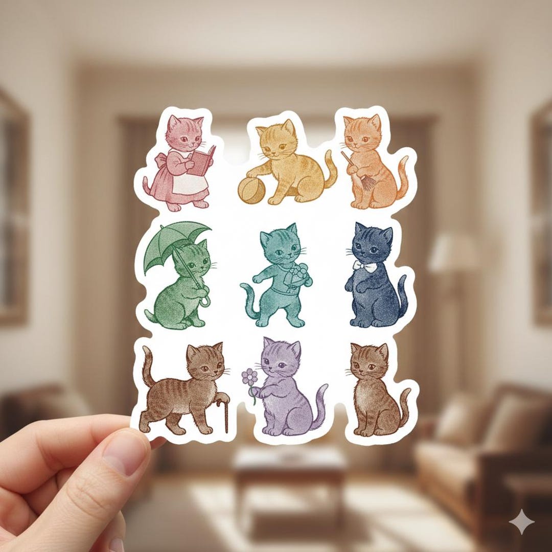 Cat 90S Tattoo Sticker, Retro Kitten Cute Cat Lovers Gift, Cats Playing ...