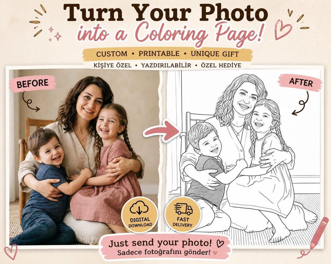 Custom Photo to Coloring Page,printable Coloring Page From Your Photo ...
