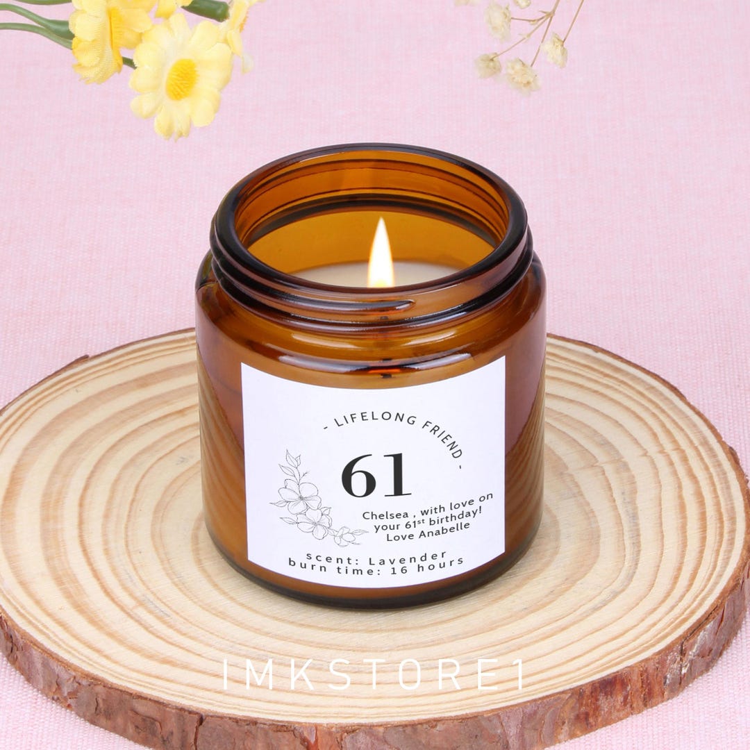 Personalised 61st Birthday Candle Gift: Floral Soy Wax Apothecary Jar ...
