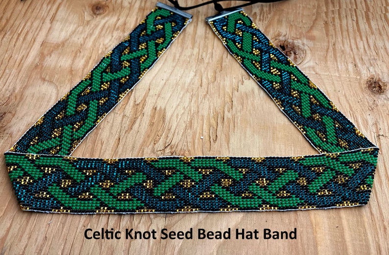 Celtic Knot Hat Band. Green Black Gold Seed Beads Woven Into a Cowboy ...