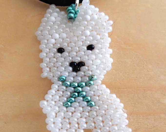 Scotty Dog Pendant. Seed Bead Weaving White Scotty Dog on Black Leather ...