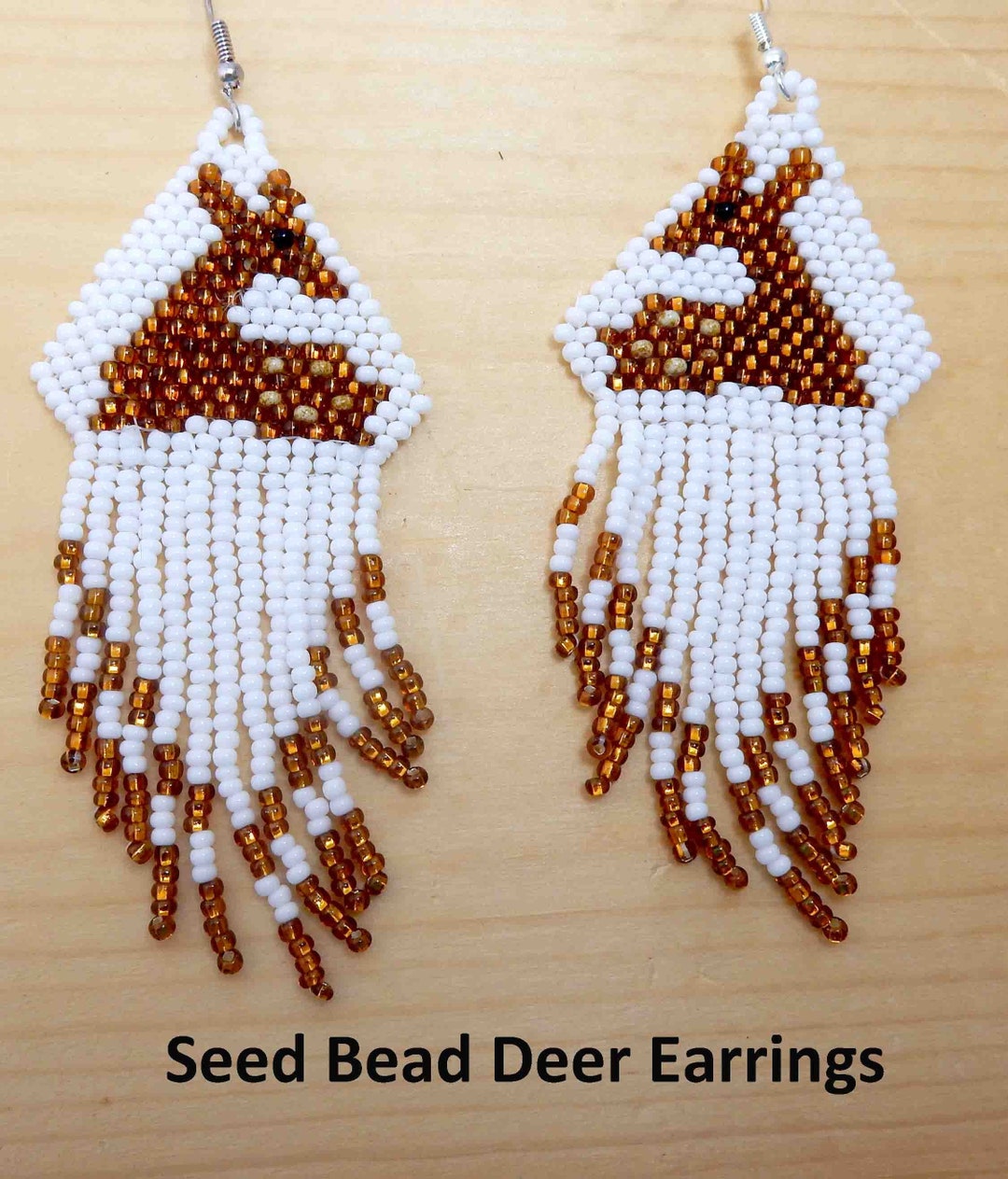 Deer Earrings. Seed Bead Brown and White Woven Into Baby Deer. Gift for ...
