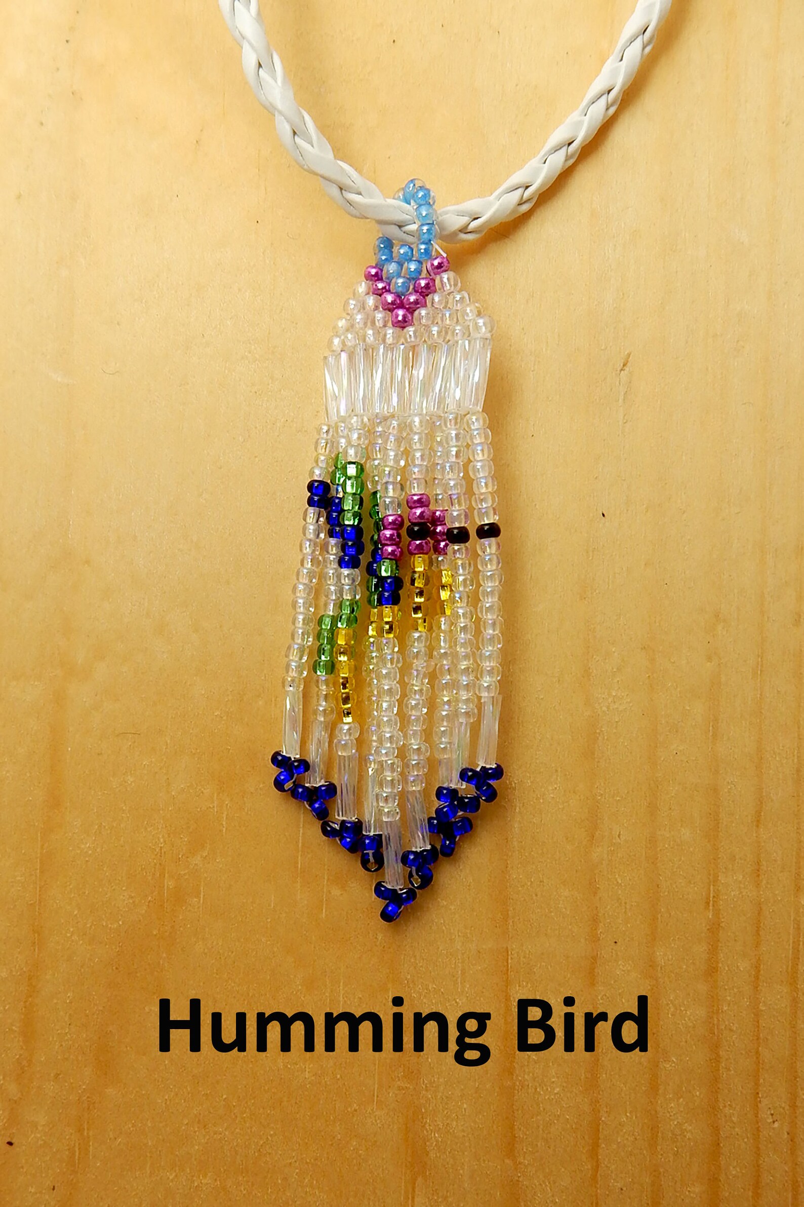 Humming Bird Pendant. Seed Bead Weaving Humming Bird Strung on White ...
