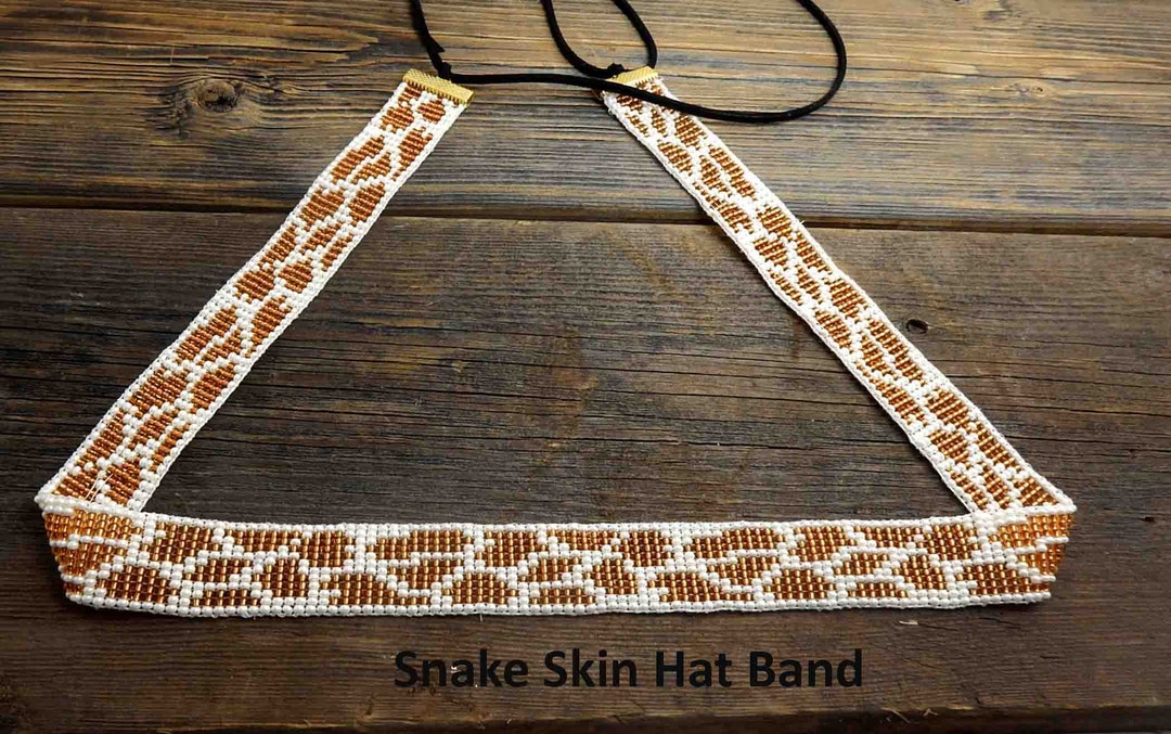 Snake Skin Hat Band. Brown Beige Seed Beads Woven Into a Snake Skin Hat ...
