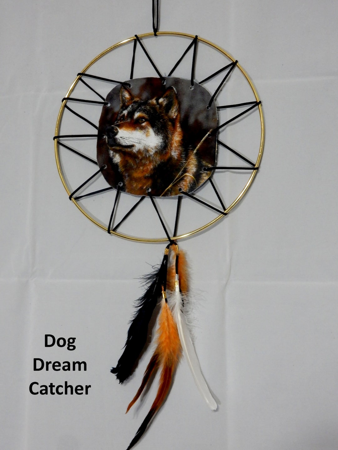 Dog Dream Catcher. Cloth Picture of Dog in 10 Inch Brass Ring With ...