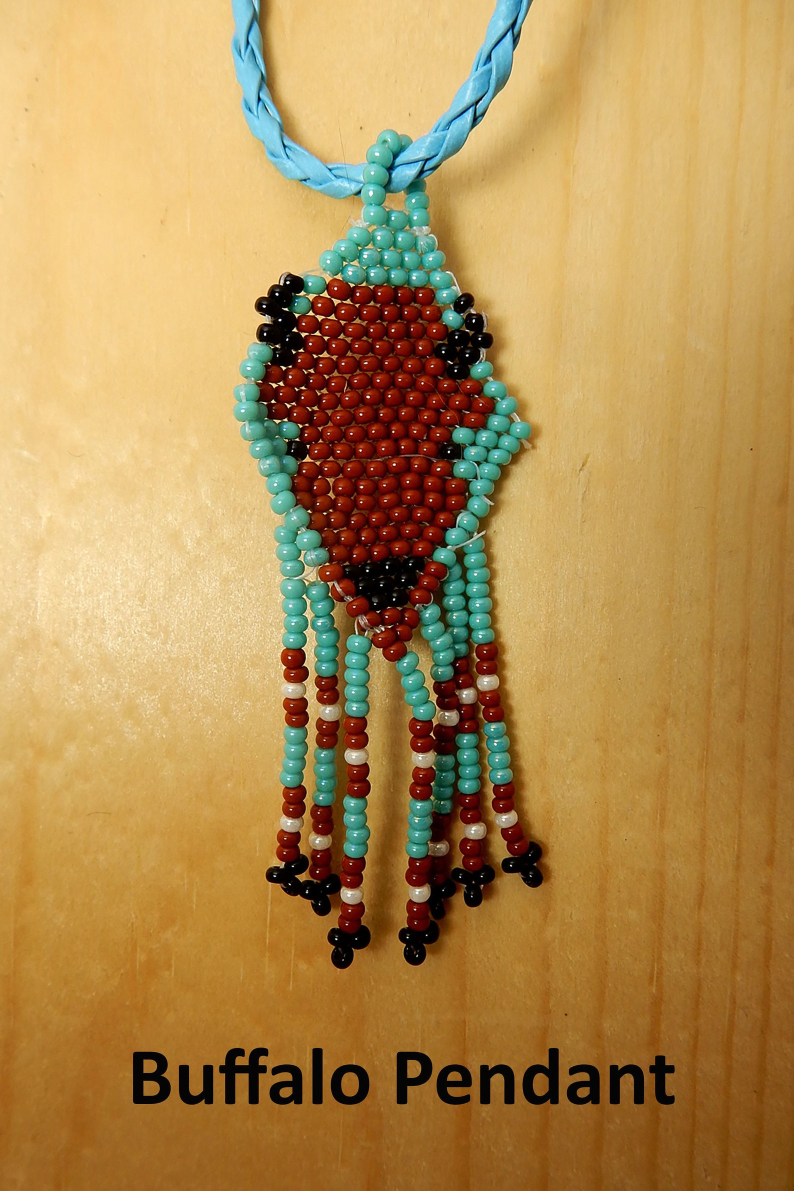 Buffalo Pendant. Seed Bead Weaving Buffalo Strung on Braided Blue ...
