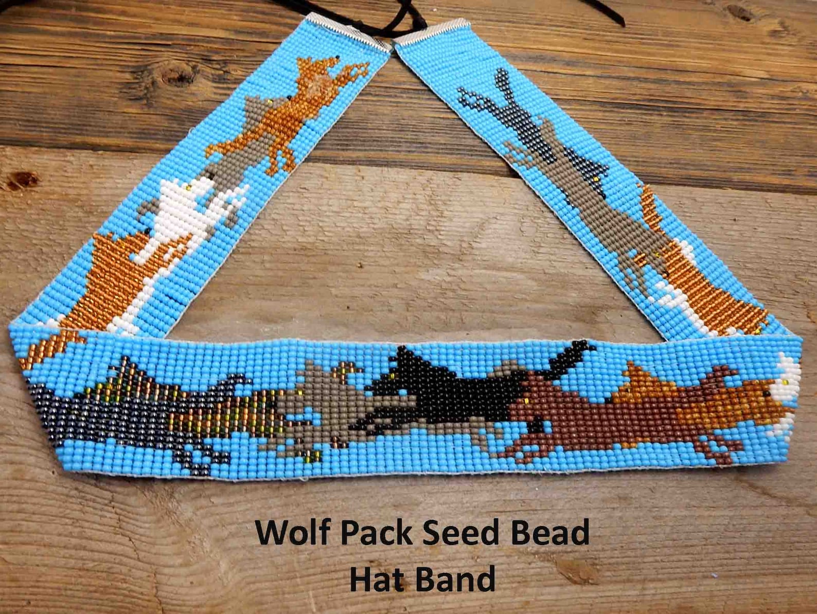 Wolf Pack Hat Band. Multi Colored Wolves on a Blue Back Ground. Gift ...