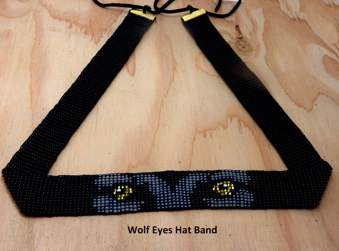 Wolf Eyes Hat Band. Black Grey Yellow Seed Beads Woven Into a Hat Band ...