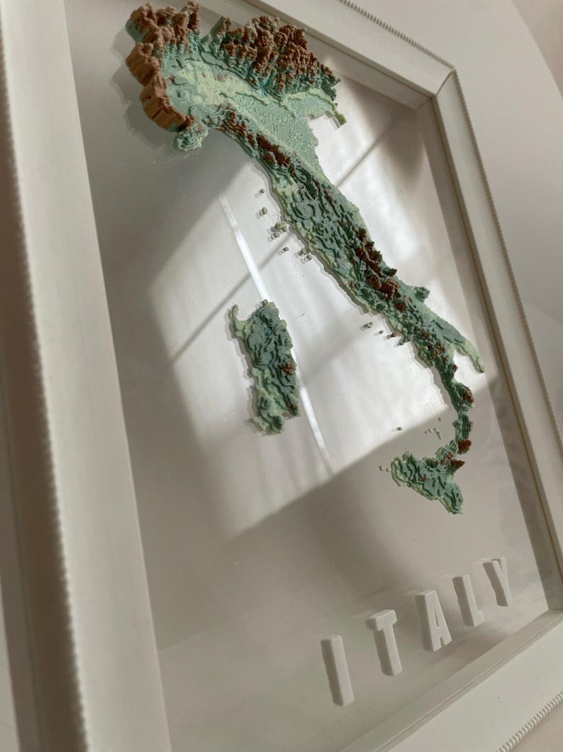 Italy - 3D Printed Relief Map on Acrylic, With Frame - Etsy