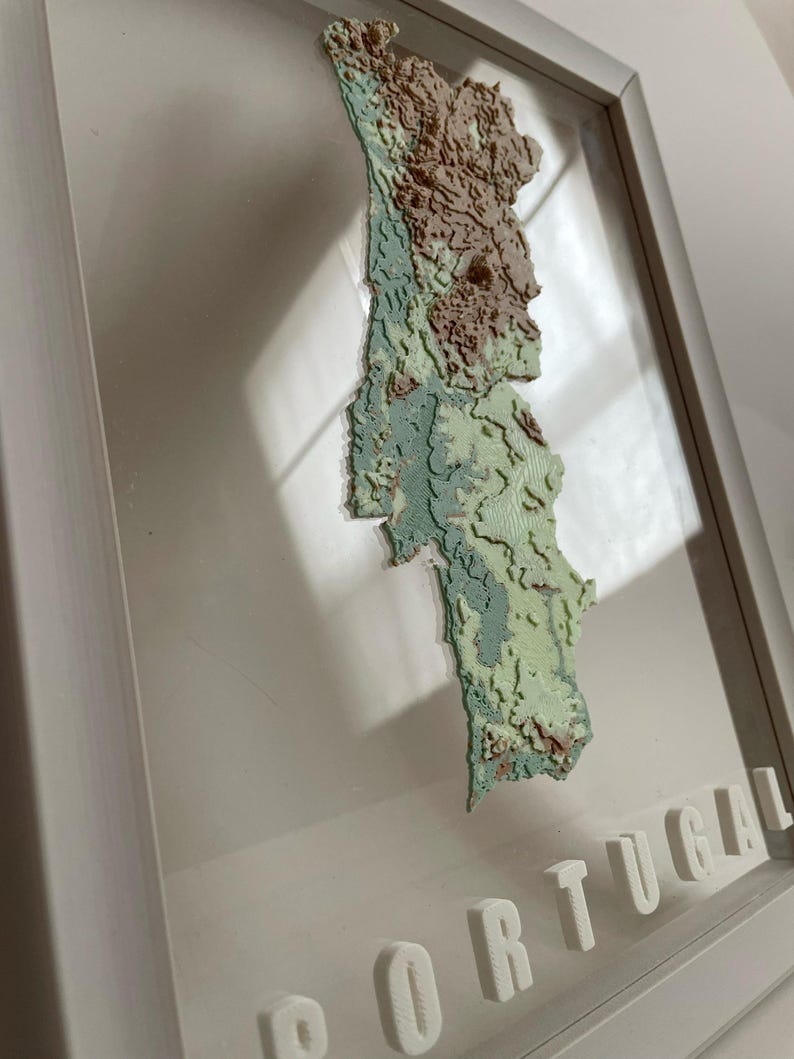 Portugal - 3D Printed Relief Map on Acrylic, With Frame - Etsy