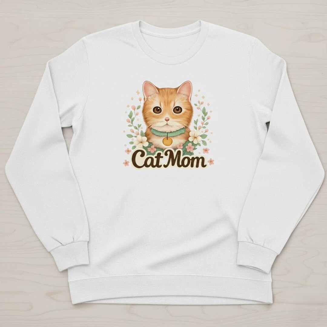 Cute Cat Mom Sweatshirt, Orange Tabby Cat With Flowers, Floral Cat ...