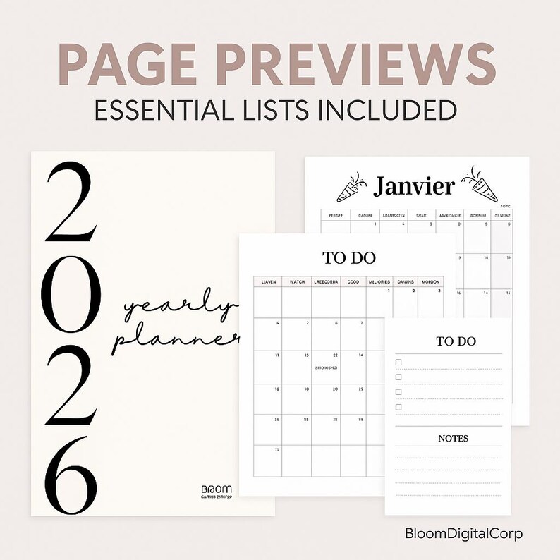 2026 Planner – Printable Yearly Calendar, To-do List (PDF) - Etsy