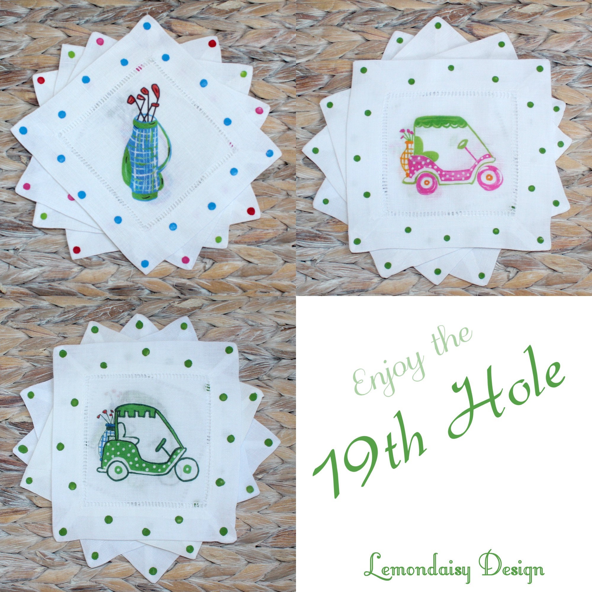 Golf Bag Linen Cocktail Napkins for 19th Hole - Etsy