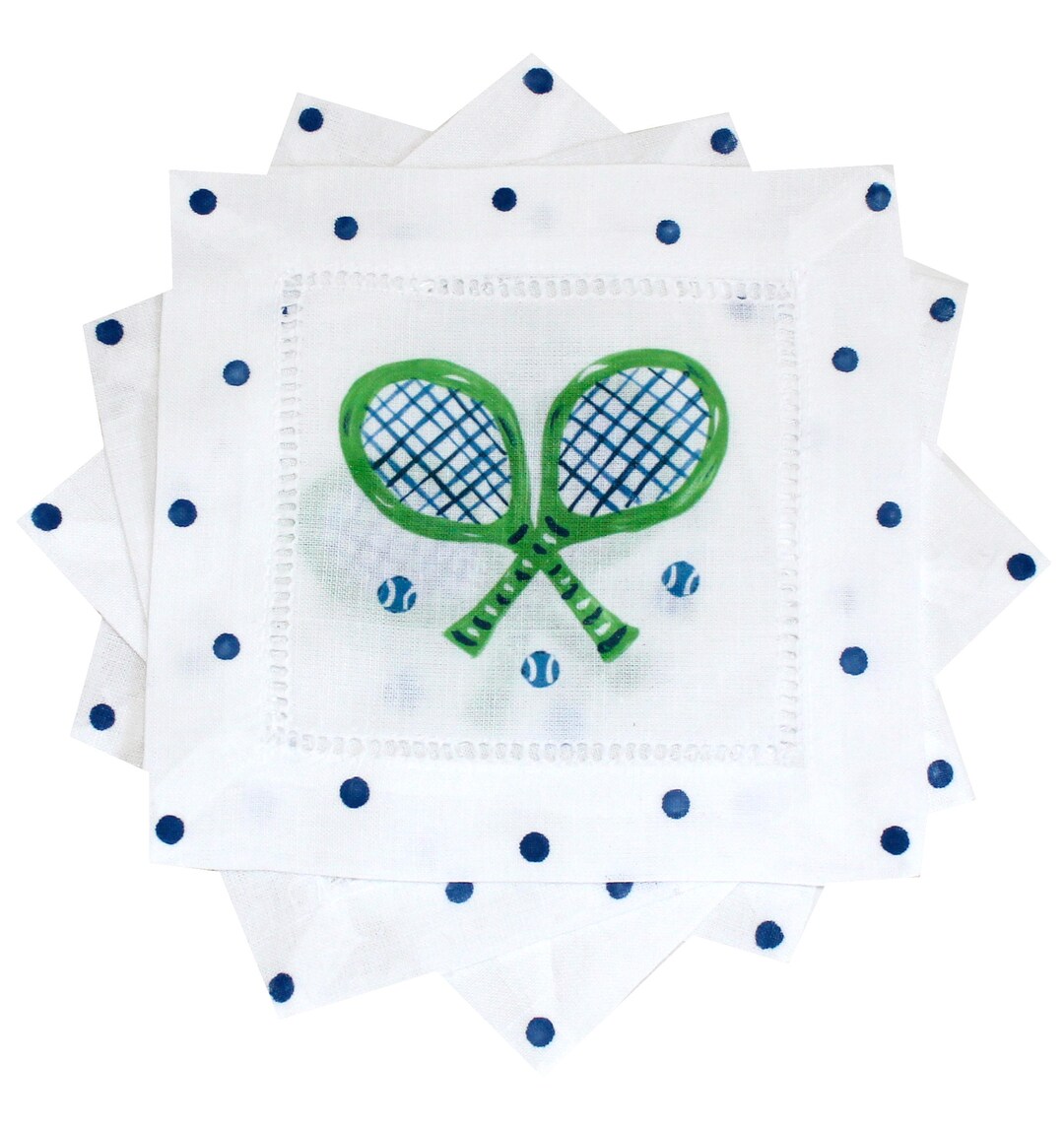 Tennis Racquet Linen Cocktail Napkins Tennis Gift Hostess Gift - Etsy