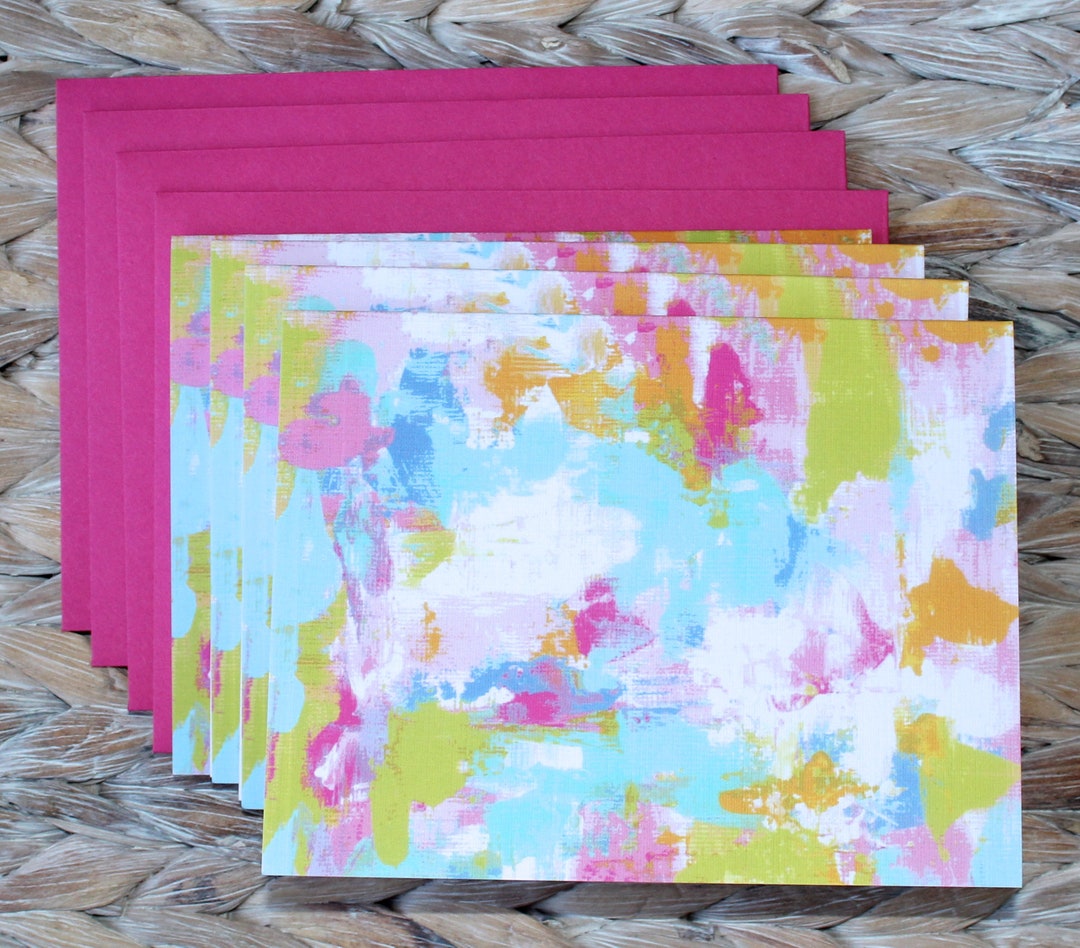 Abstract Art Note Card Set: Tropical Coastal Design, Linen Finish - Etsy