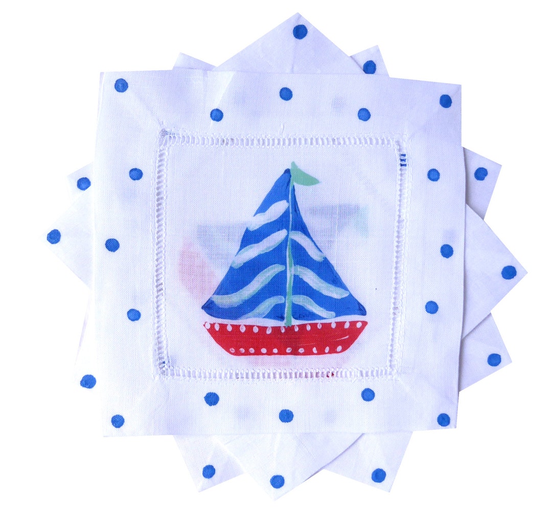 Nautical Sailboat Linen Cocktail Napkins - Etsy