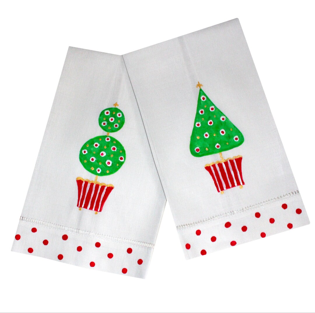 Christmas Topiary Linen Guest Towels - Etsy
