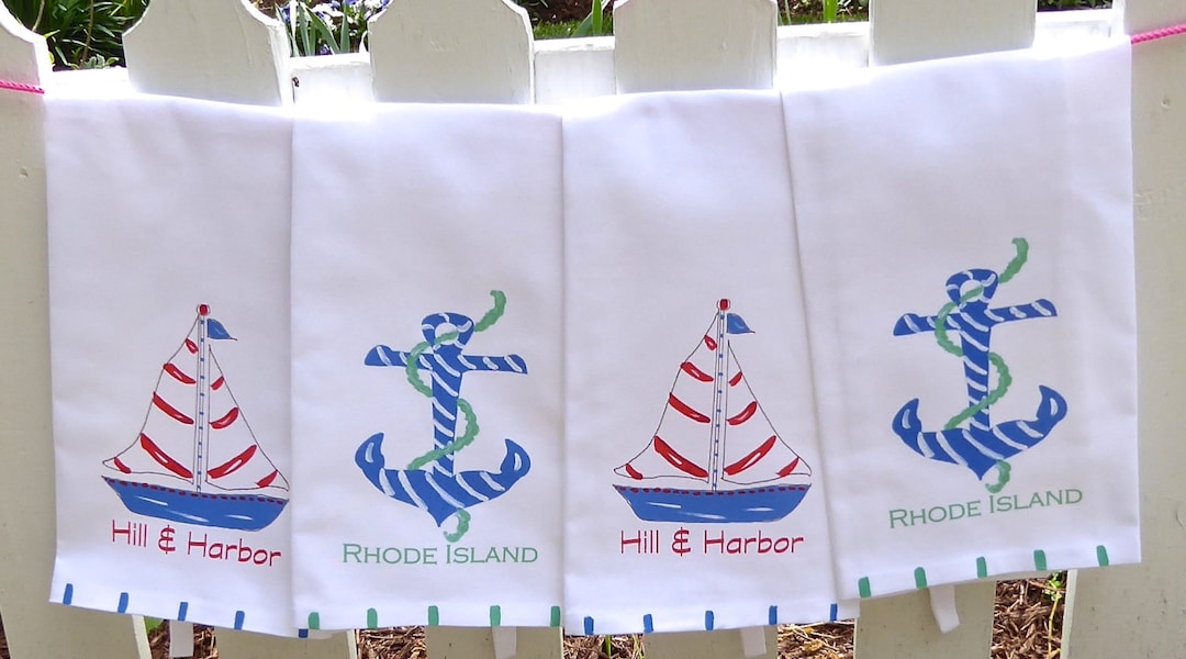 Personalized Nautical Kitchen Tea Towels Choose Sailboat of Anchor - Etsy