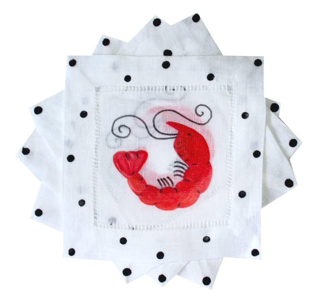 Orange Shrimp Linen Coastal Cocktail Napkins Beach Bar Beach Gift - Etsy